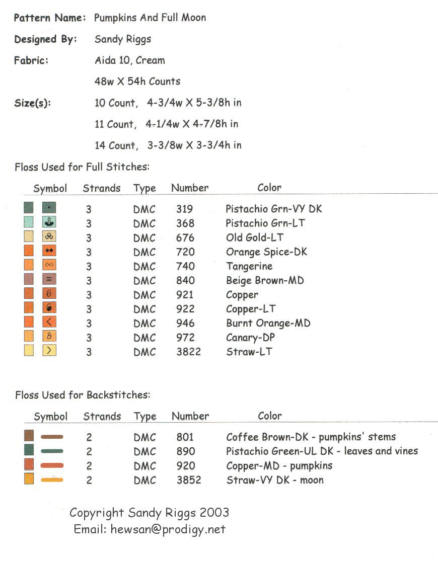 Pumpkins And Full Moon Cross Stitch Floss List And Info by Sandy Riggs ...